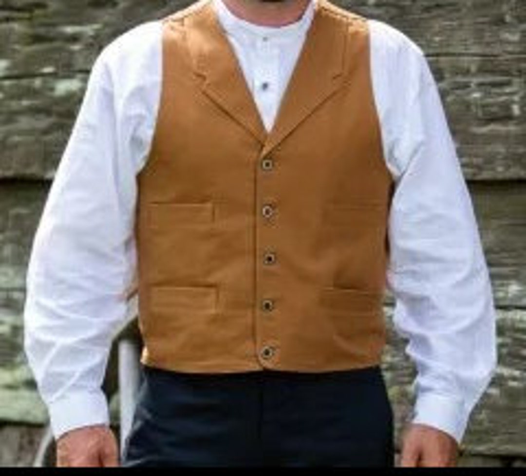 Vintage Styled Old West CANVAS DUCK Cloth Vest With Notched Lapels and ...