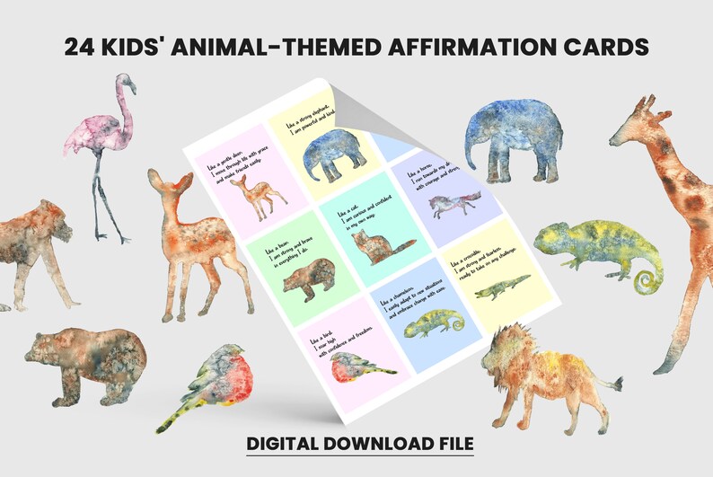 Digital Download Kids' & Adults' Animal-themed Affirmation Cards ...