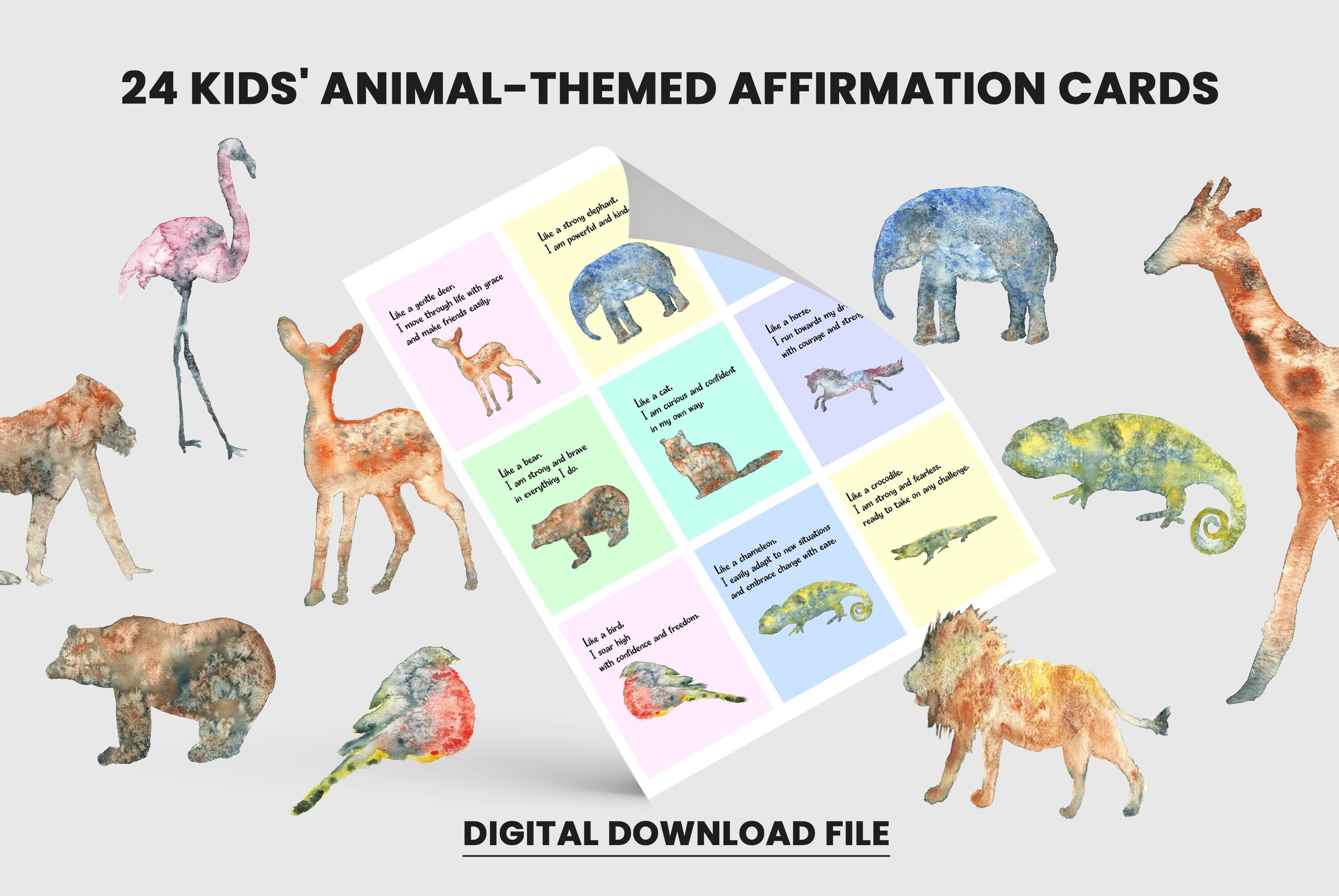 Digital Download Kids' & Adults' Animal-themed Affirmation Cards ...