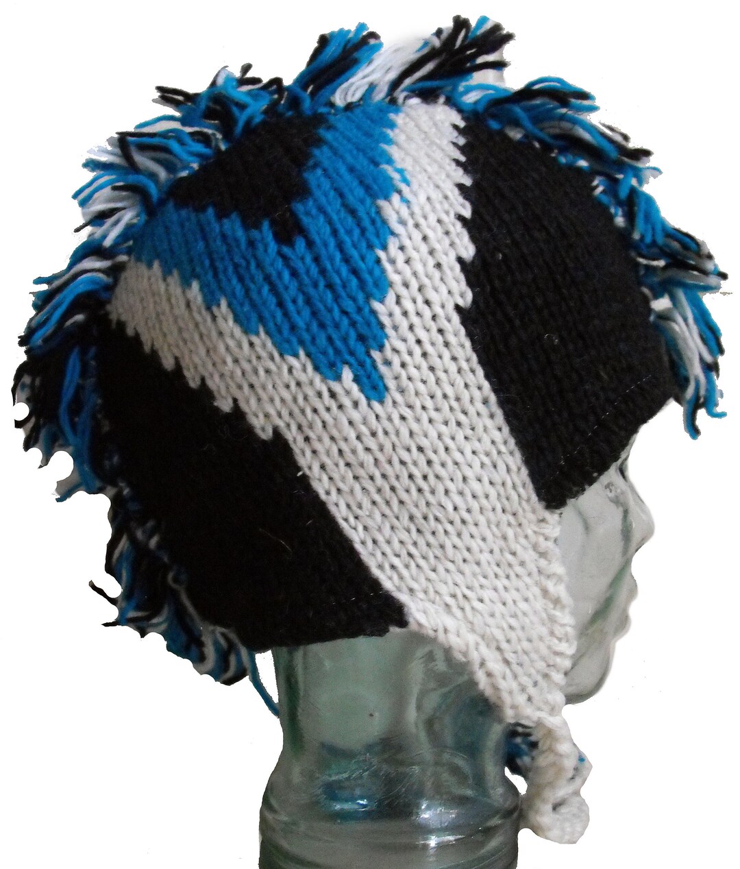 Beanie Mohawk Black White Blue Adult Unisex Hat Knit 100% Wool ...