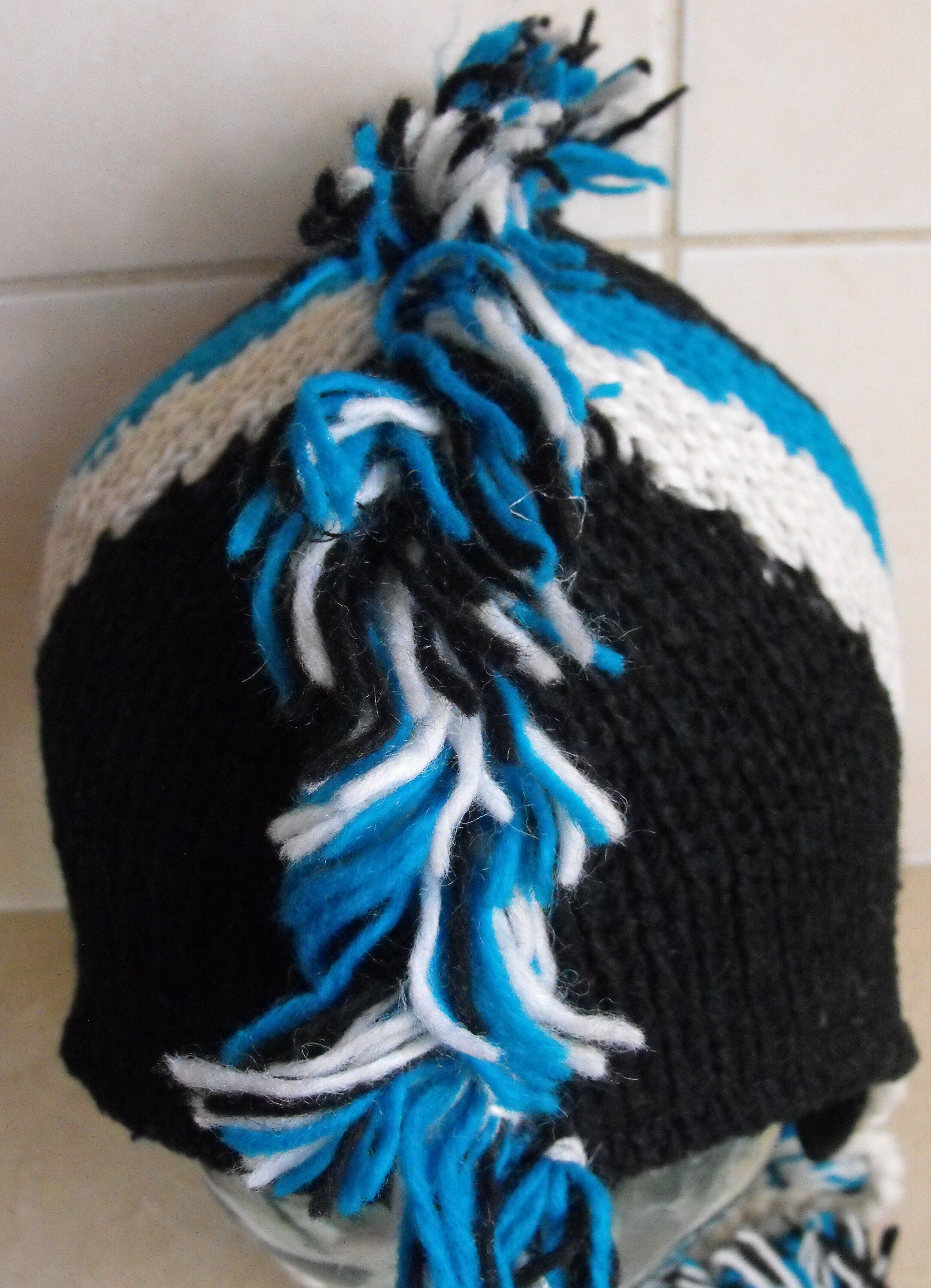 Beanie Mohawk Black White Blue Adult Unisex Hat Knit 100% Wool - Etsy