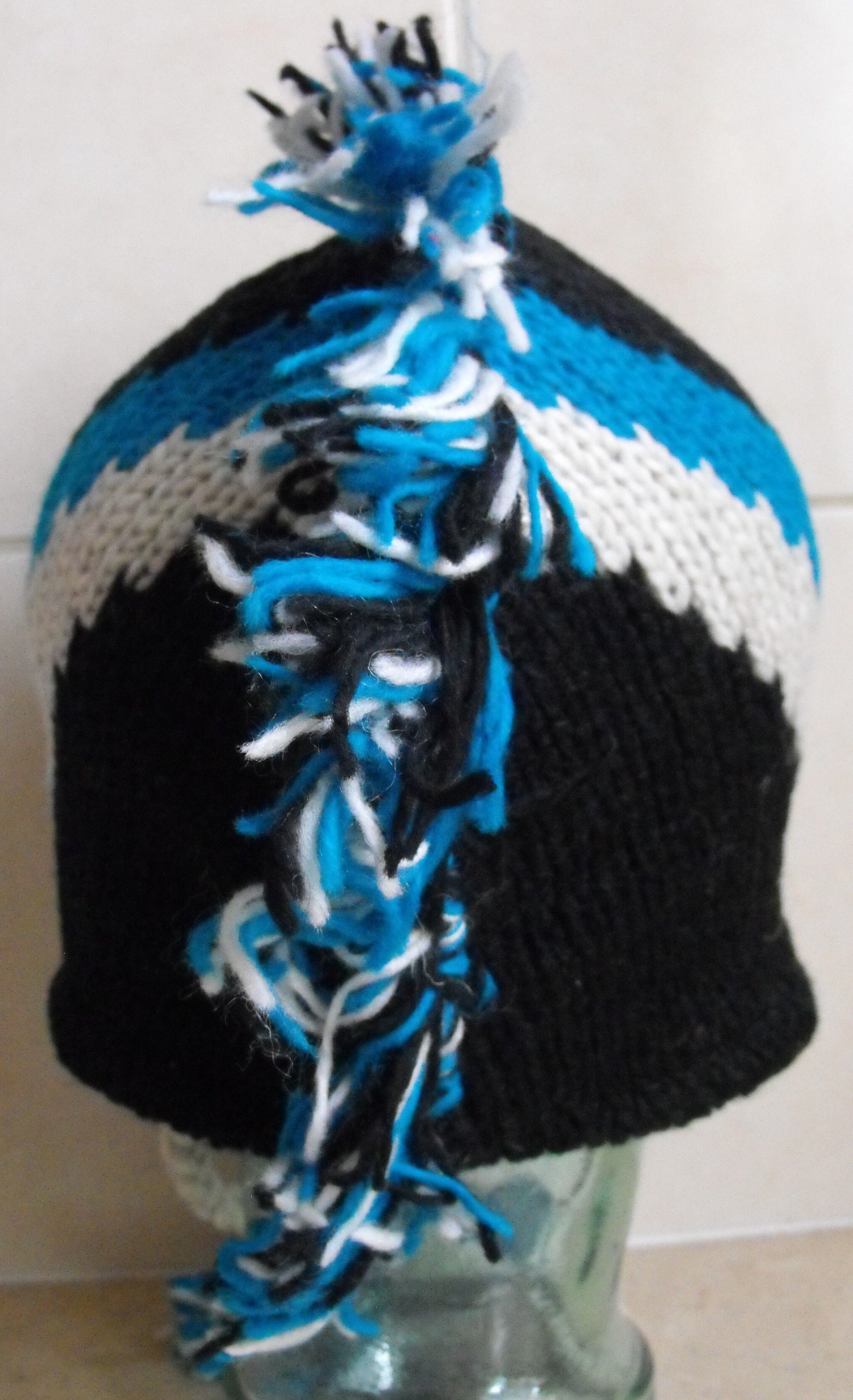 Beanie Mohawk Black White Blue Adult Unisex Hat Knit 100% Wool - Etsy