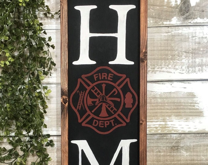 Firefighter "home" Wood Sign BLACK | Firefighter Decor | Firefighter ...