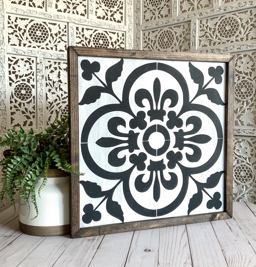 Annika Pattern Wood Sign Tile Pattern Sign Moroccan Tile Sign Tile ...