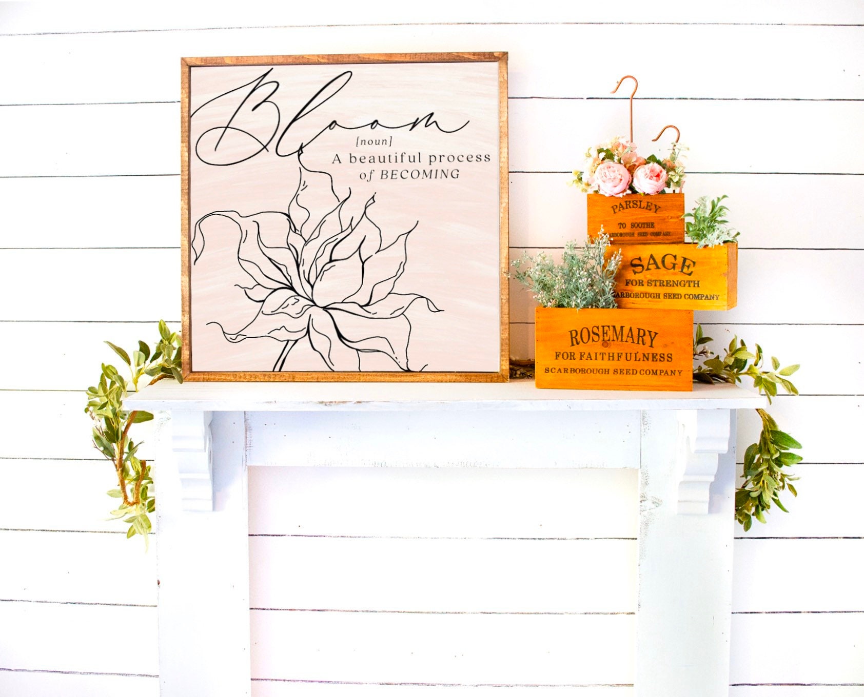 Bloom Wood Sign Botanical Art Botanical Outline Floral | Etsy