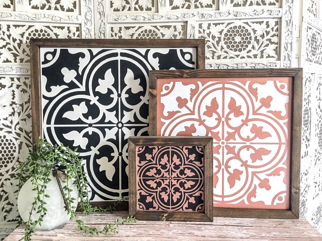 Ainsley Pattern Wood Sign Tile Pattern Sign Moroccan Wall Decor Tile ...