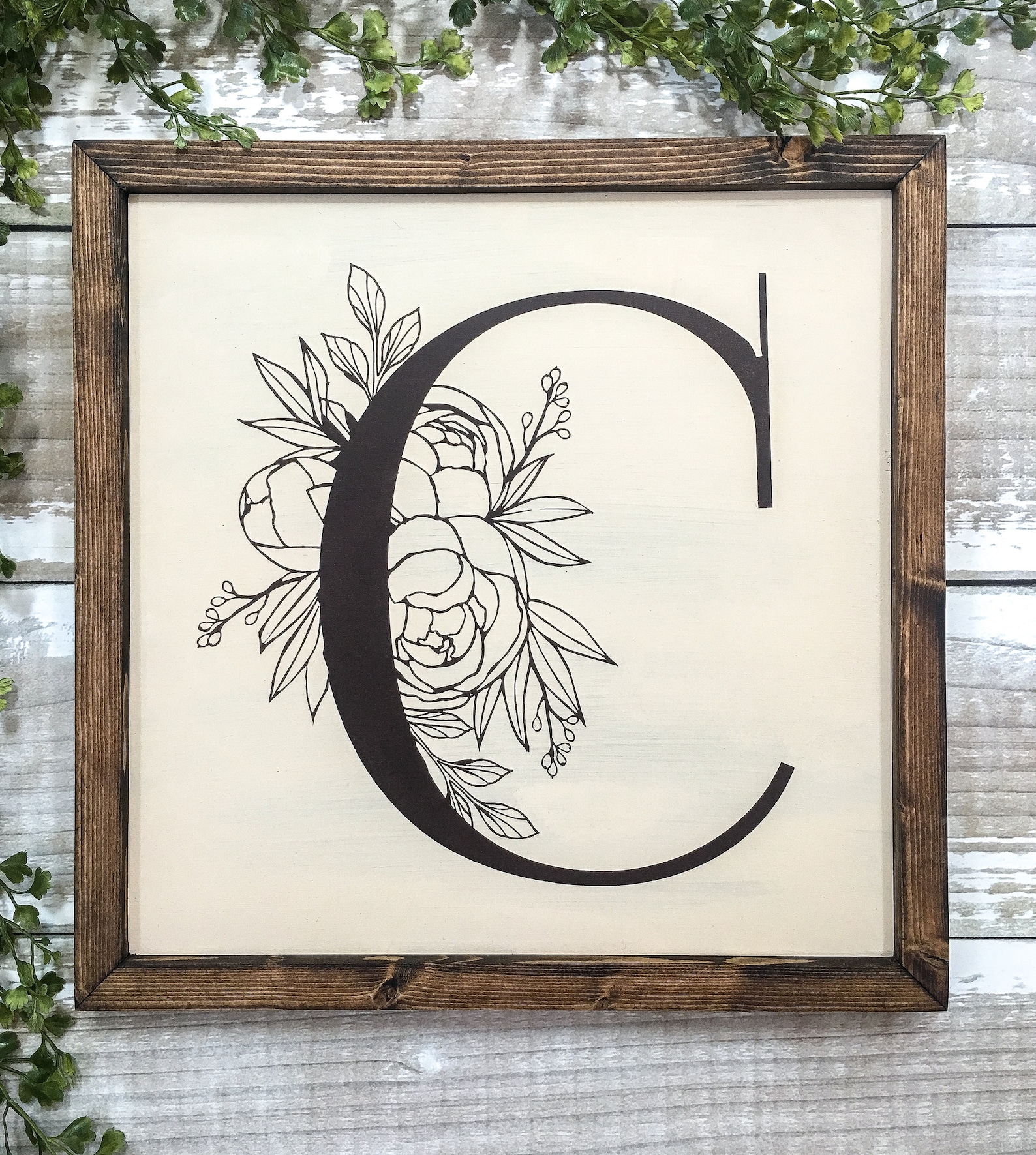 Botanical Monogram Wood Sign Farmhouse Monogram Floral - Etsy