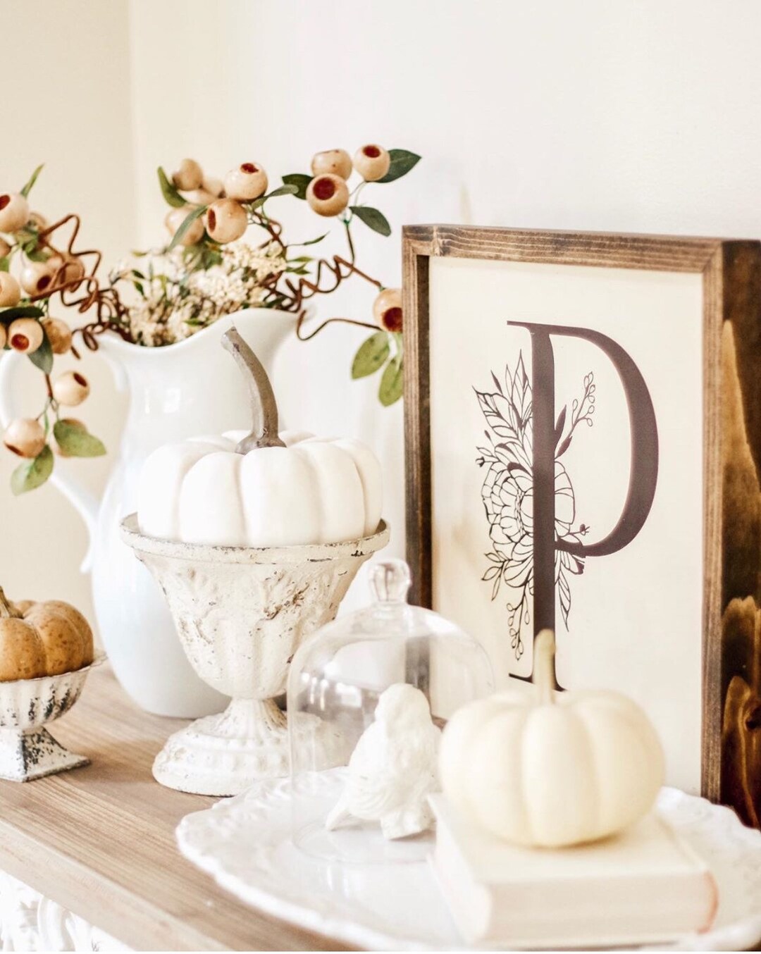 Botanical Monogram Wood Sign | Farmhouse Monogram | Floral Monogram ...