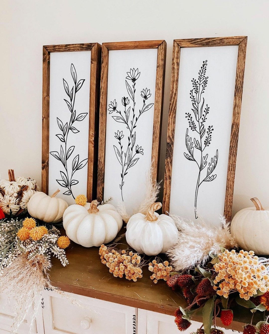 Botanical SET Wood Signs Botanical Art Botanical Outline Floral Wood ...