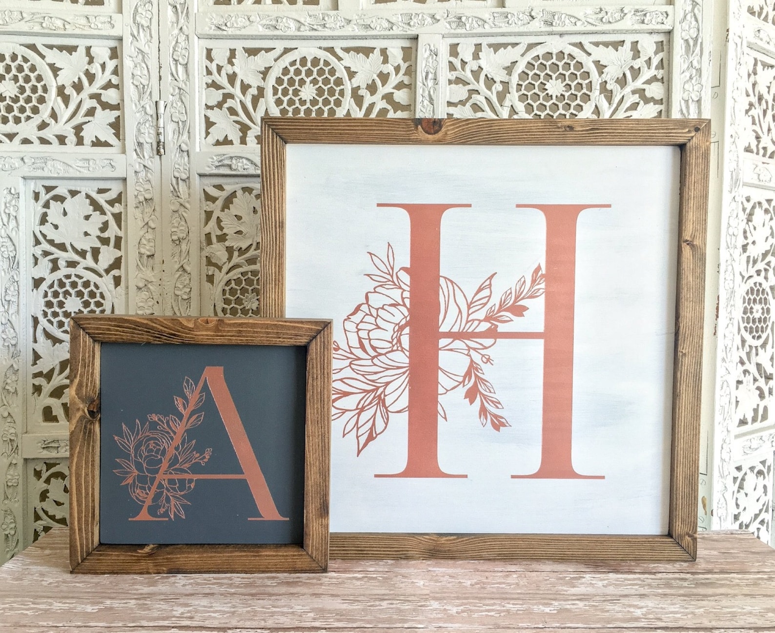 Botanical Monogram Wood Sign Farmhouse Monogram Floral - Etsy