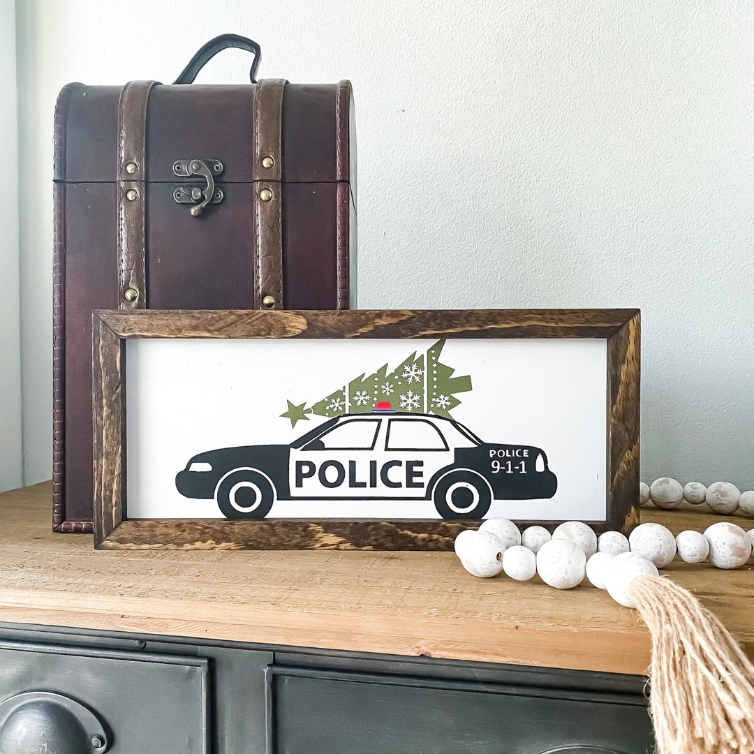 Police Car Christmas Tree Wood Sign Police Car Policeman Gift Christmas ...