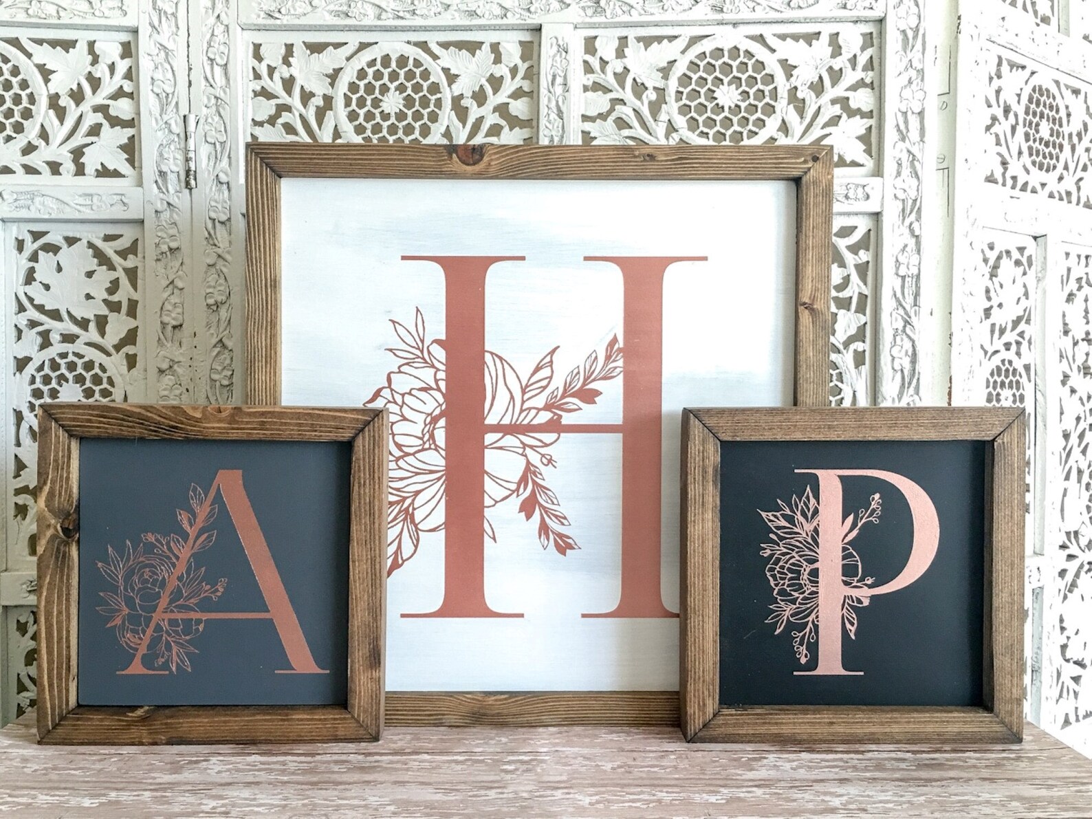 Botanical Monogram Wood Sign Farmhouse Monogram Floral - Etsy