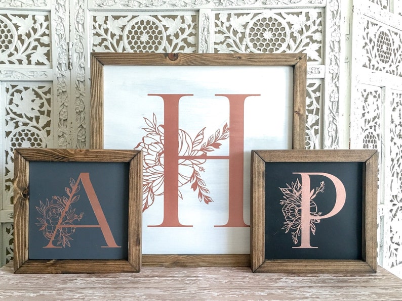 Botanical Monogram Wood Sign Farmhouse Monogram Floral - Etsy