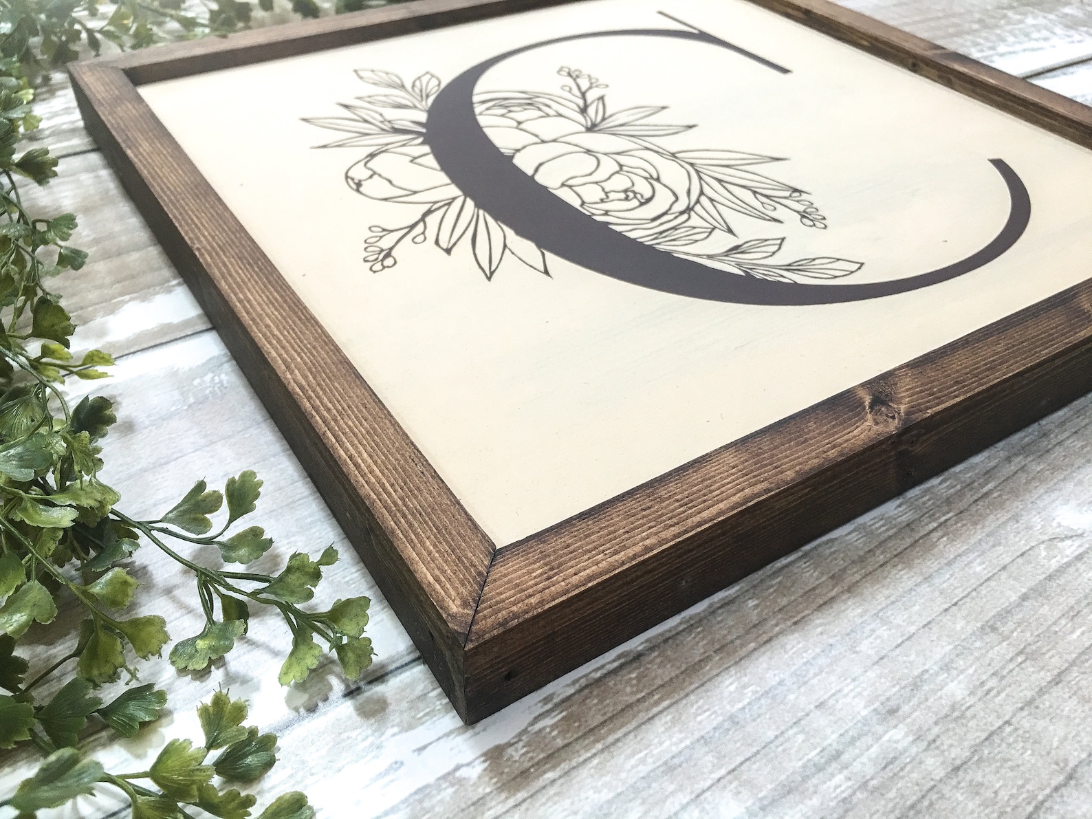 Botanical Monogram Wood Sign Farmhouse Monogram Floral - Etsy