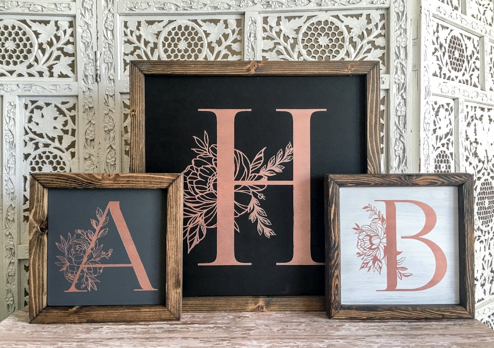 Botanical Monogram Wood Sign Farmhouse Monogram Floral | Etsy