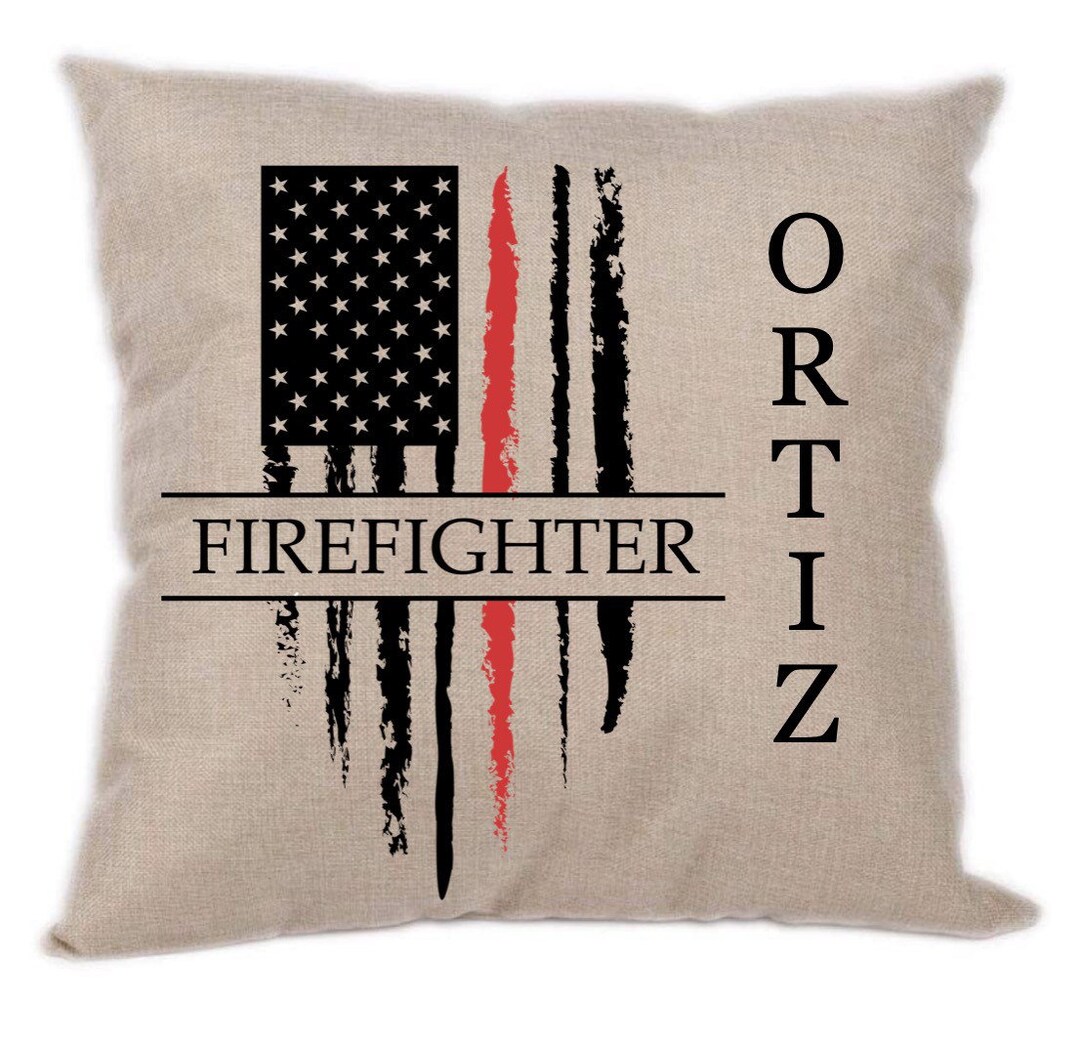 Personalized Firefighter Throw Pillow, Red Line Flag, Personalized ...