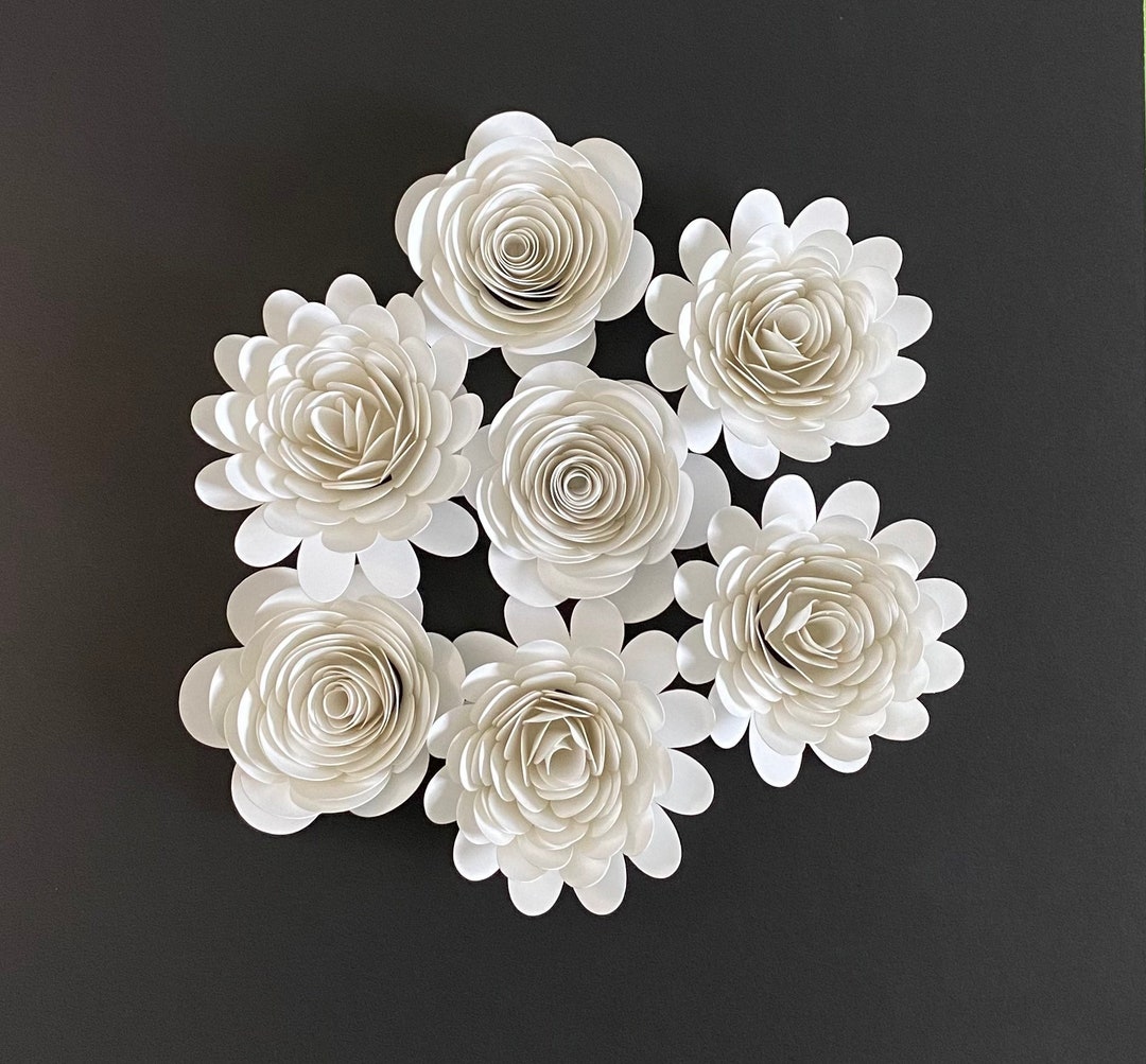 White Rolled Paper Flower Set, Shadow Box Flowers - Etsy