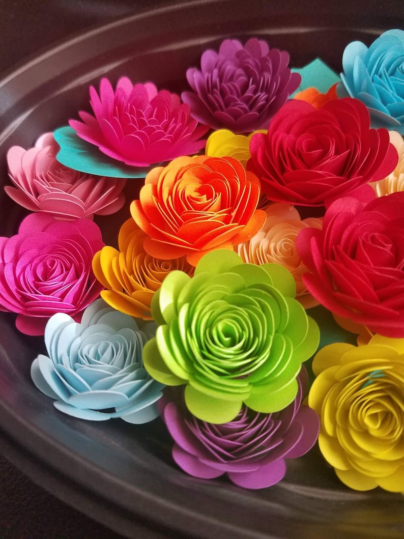 Set of 24 Mixed Rolled Small Paper Flowers Shadow Box | Etsy