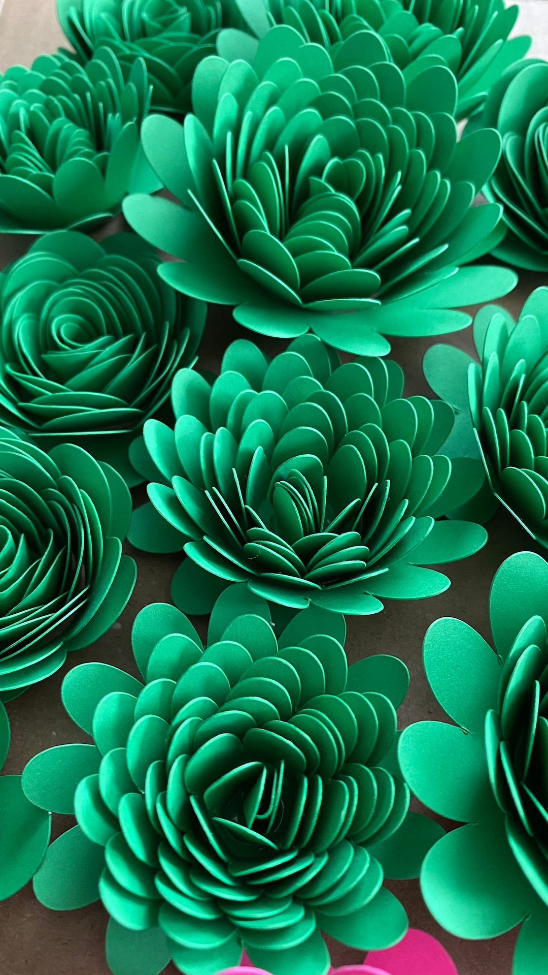 Set of Green Loose Paper Flowers, Green Rolled Paper Flowers, Shadow ...