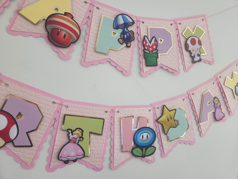Princess Peach Birthday Banner Pink Banner Princess Banner - Etsy