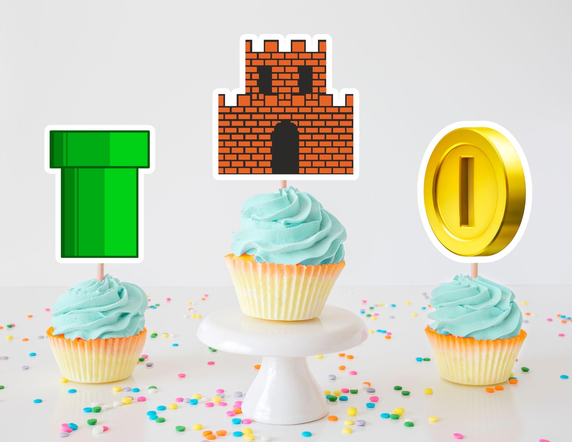 Mario Cupcake Toppers, Bricks, Coins, Star, Question Mark - Etsy