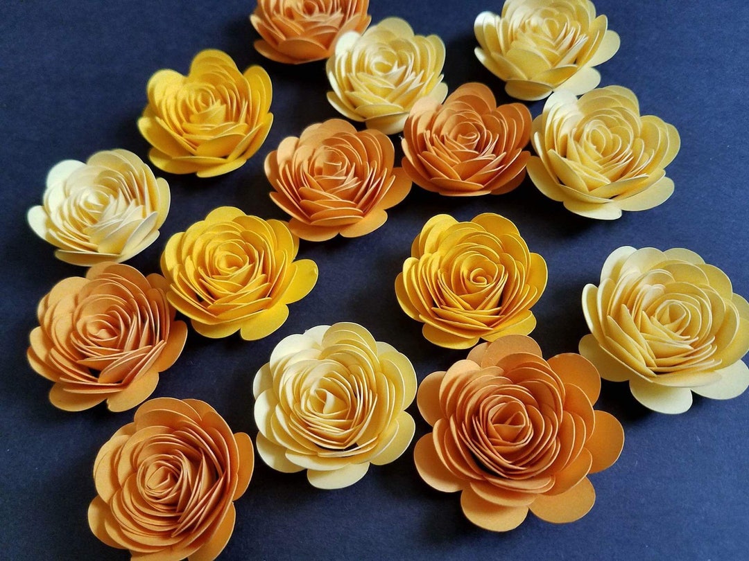 Set of 12 Yellow Rolled Paper Flowers, Quilled Flowers, Table Decor, - Etsy