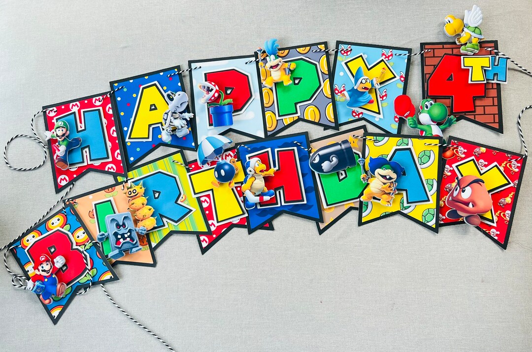 3D Mario Inspired Happy Birthday Banner, Age Banner, One Banner, Mario ...