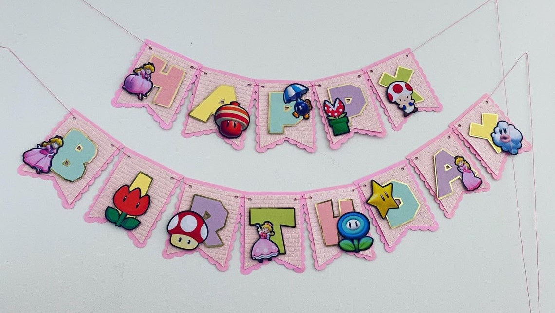 Princess Peach Birthday Banner Pink Banner Princess Banner - Etsy