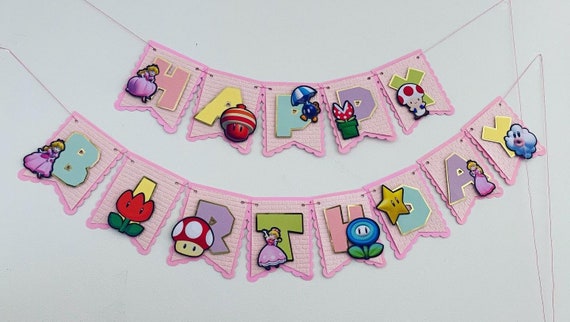 Princess Peach Birthday Banner Pink Banner Princess Banner - Etsy