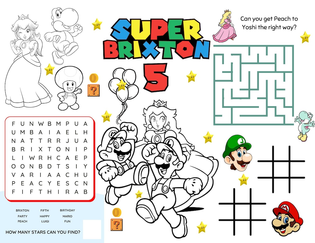 Set of 12 Customize Mario Activity Sheet/placemat, Personalized Theme ...
