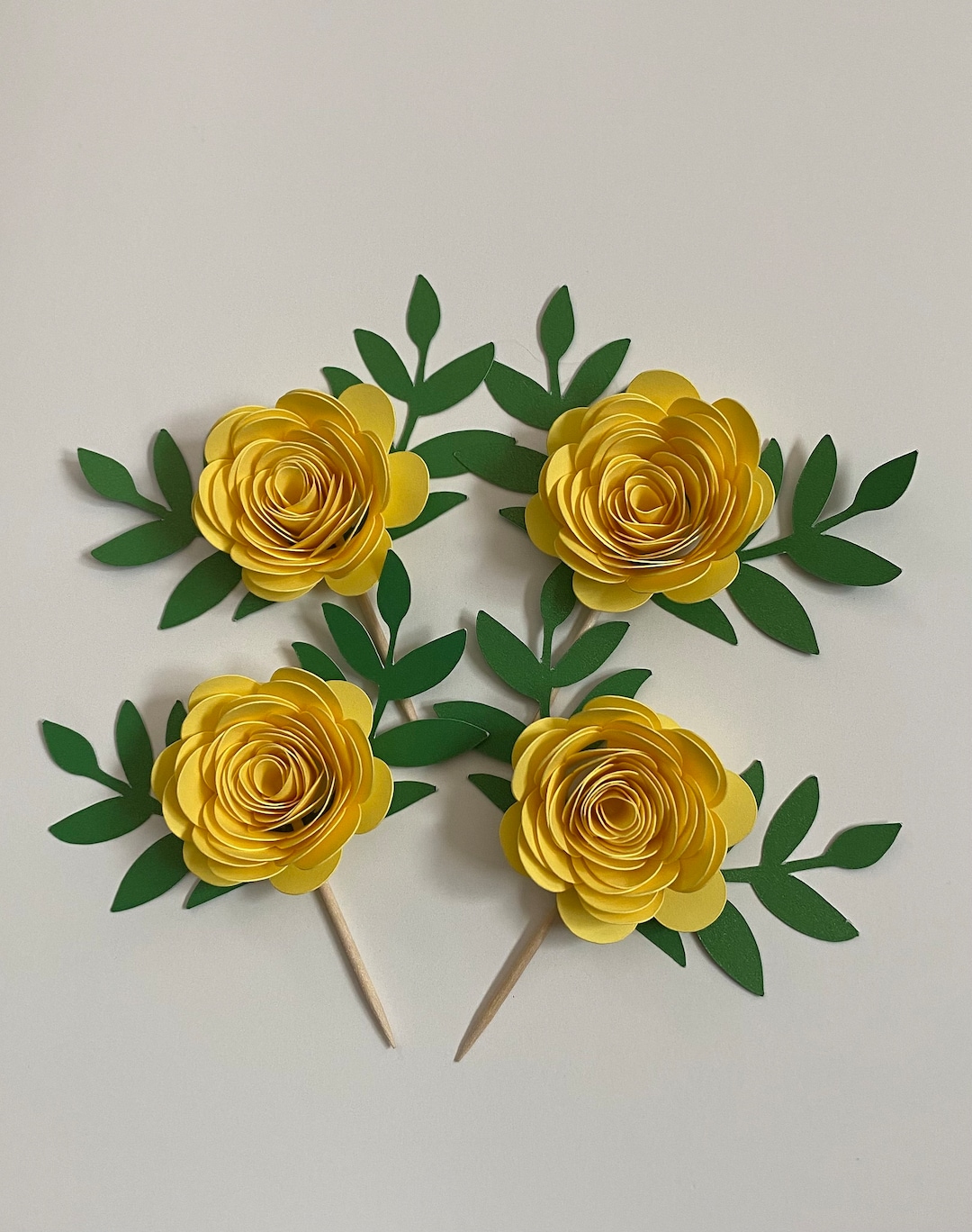 Set of Yellow Flower Toppers, Flower Cupcake Toppers, Bridal Flower ...