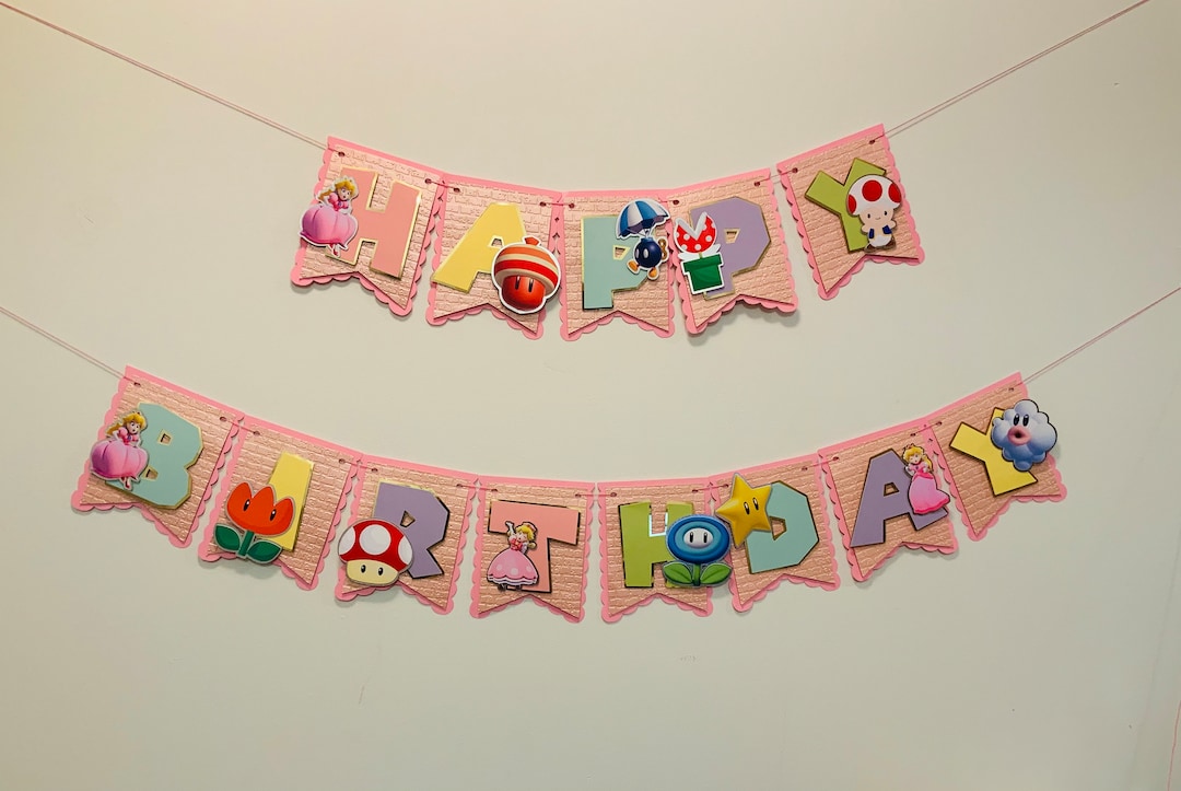 Princess Peach Birthday Banner, Pink Banner, Princess Banner, Happy ...
