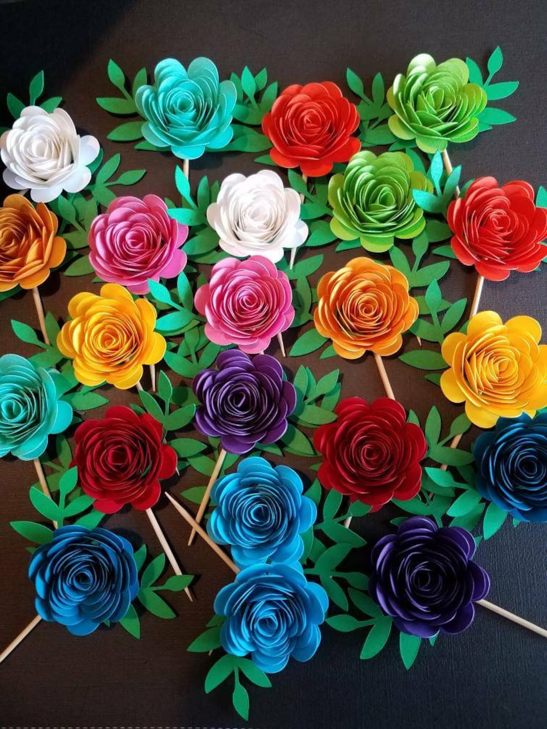Rainbow Flower Cupcake Toppers, Set of 12, Bridal Cake Decor - Etsy