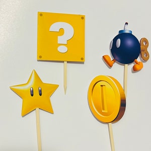 Mario Cupcake Toppers, Mario Coins Toppers, Star Cupcake Toppers ...