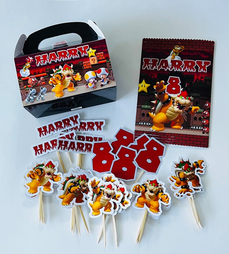 Bowser Inspired Party Package, Bowser Treat Boxes, Bowser Chip Bags ...