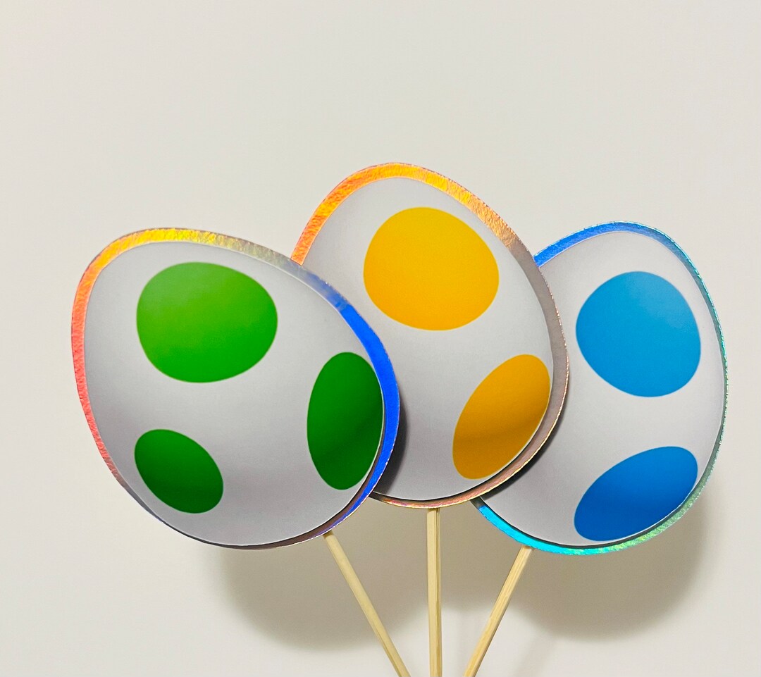 3D Holographic Eggs Cupcake Toppers, 3D Yoshi Eggs - Etsy