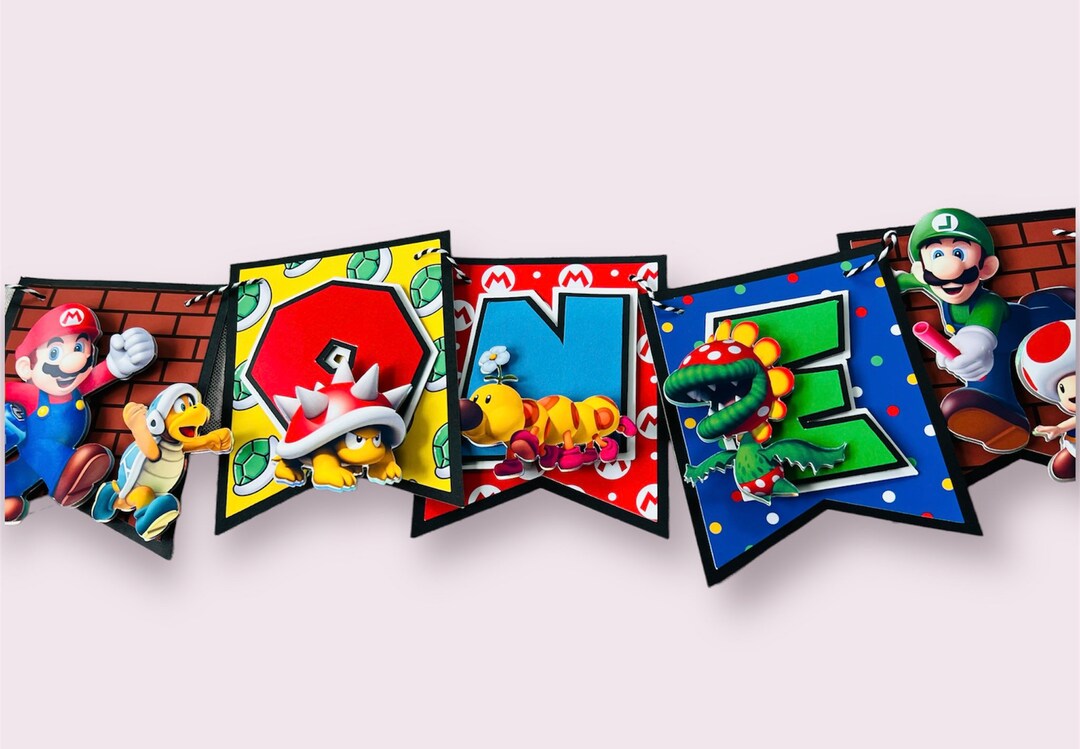 3D Mario Inspired Birthday Banner, Age Banner, One Banner, Mario One ...