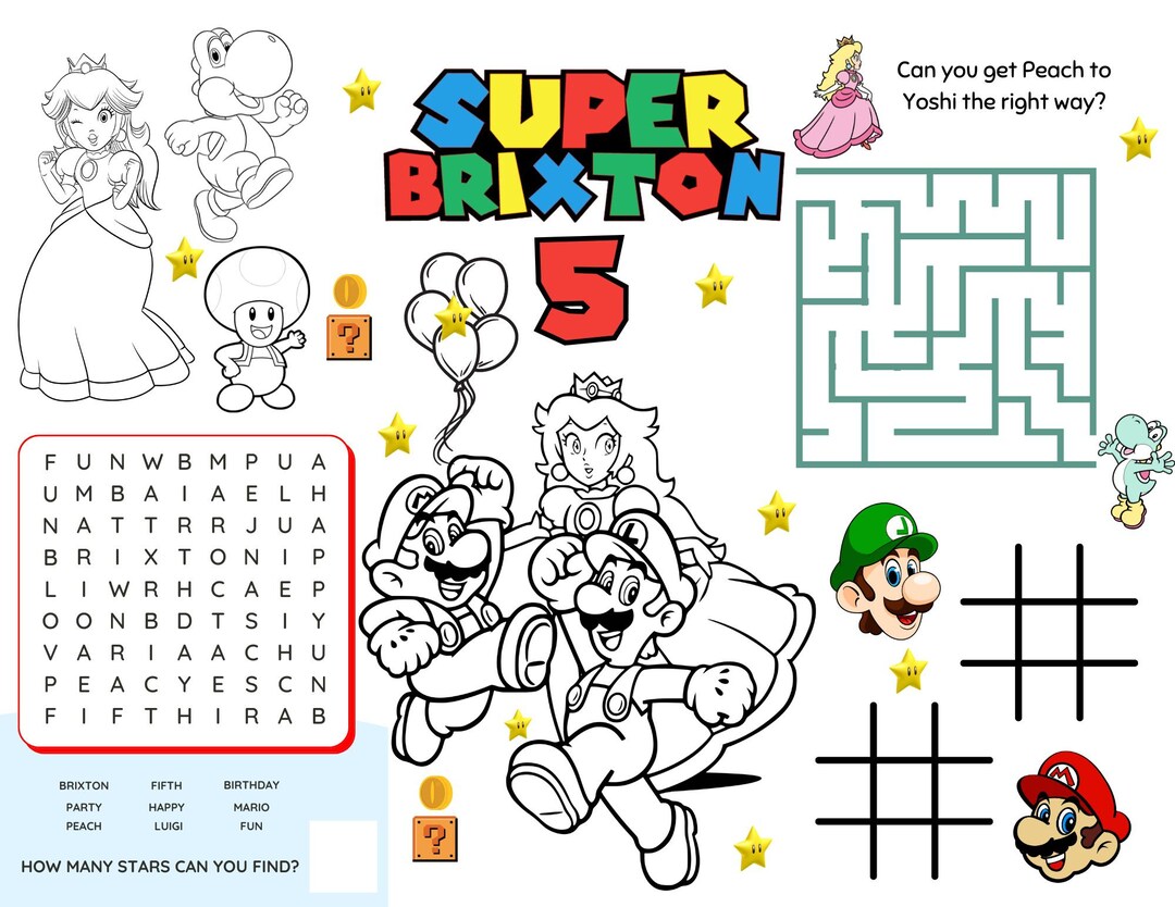 Customize Mario Activity Sheet/placemat, Personalized Theme Activity ...