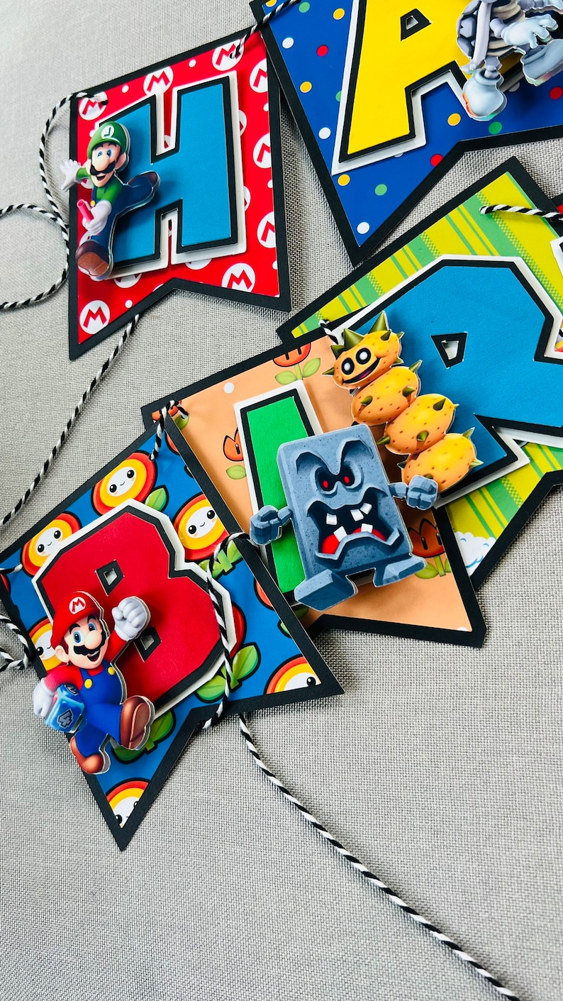 3D Mario Birthday Banner, Pennant Garland - Etsy