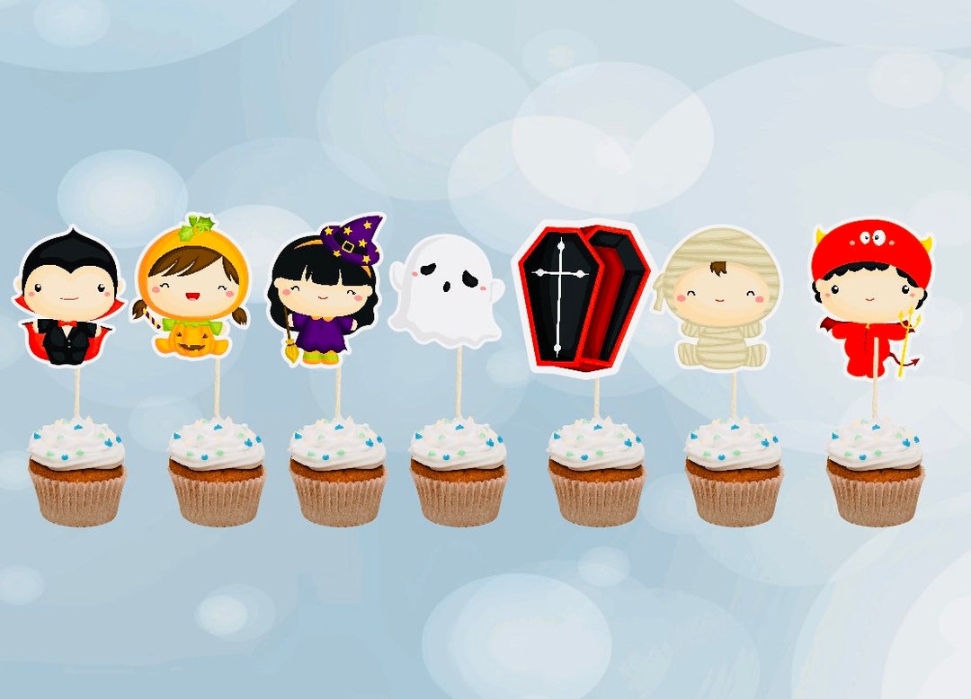 Set of Cute Halloween Cupcake Toppers, Ghost Toppers, Dracula Toppers ...