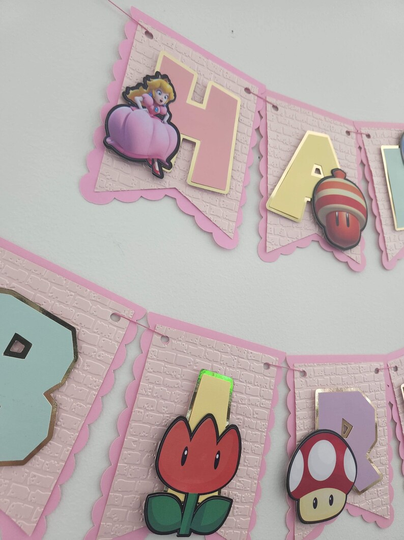 Princess Peach Birthday Banner Pink Banner Princess Banner - Etsy
