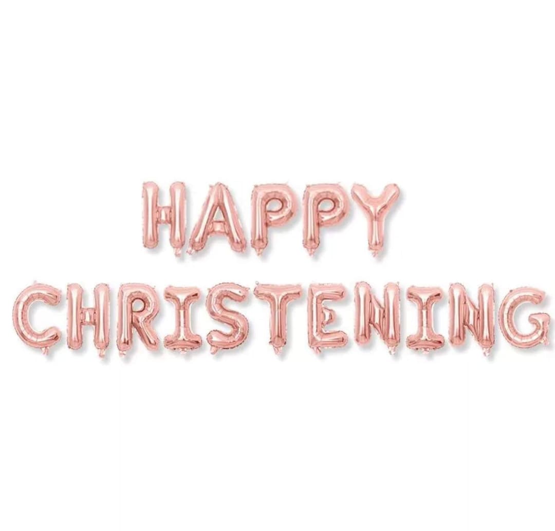 Happy Christening Letters, Gold Letter Balloons, Rose Gold Letters ...