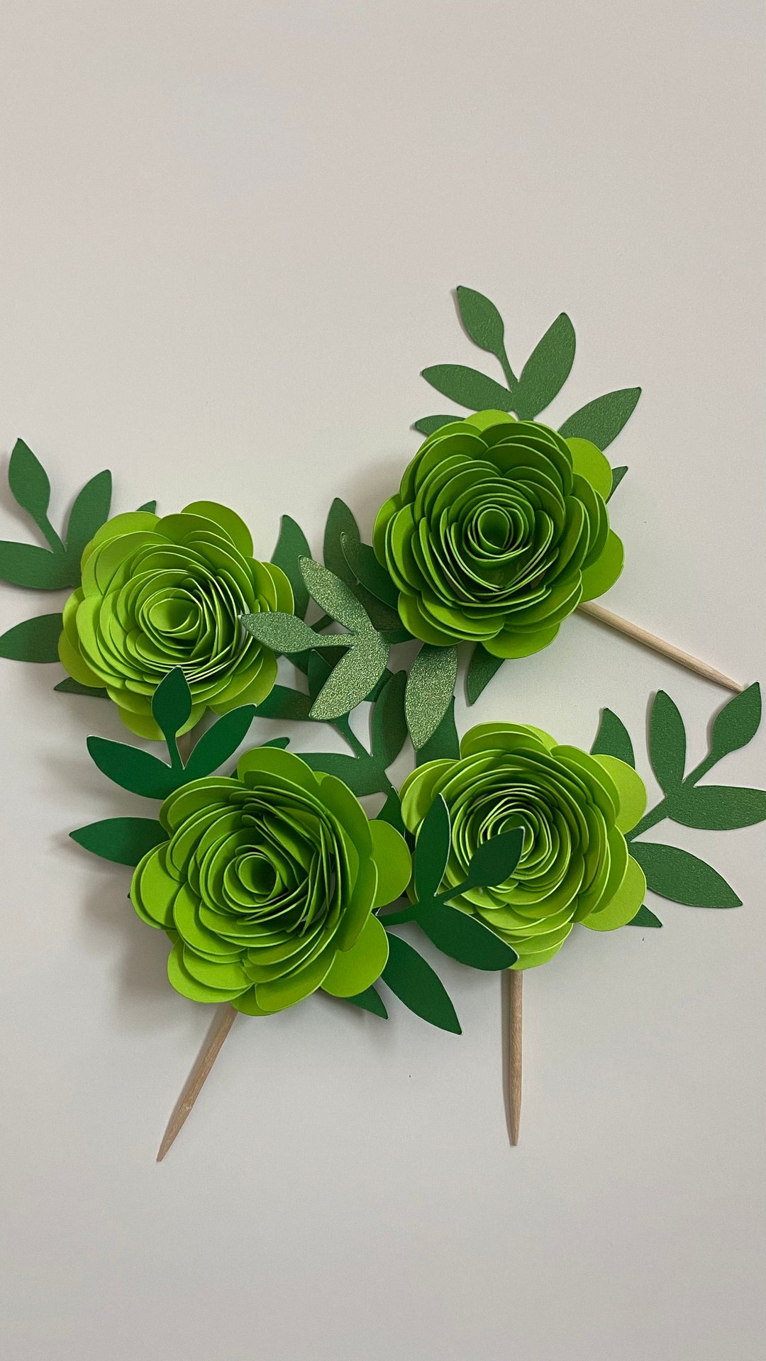 Light Green Flower Cupcake Toppers, Bridal Cake Decoration - Etsy