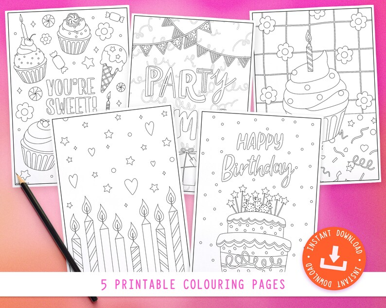 Kids Birthday Party Colouring Pages Printable Coloring - Etsy