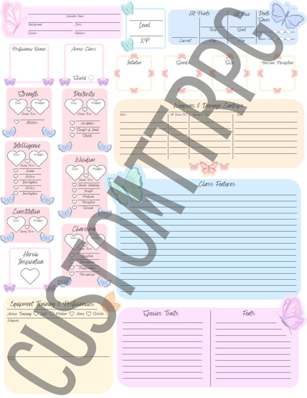 DND Character Sheet 2024 - Butterfly Theme - Etsy