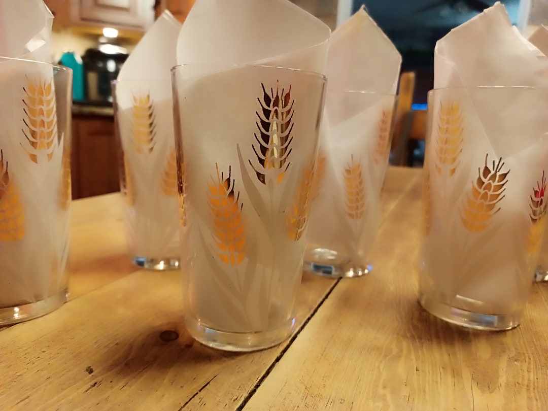 Vintage Gold Wheat Glasses Set of 7 - Etsy