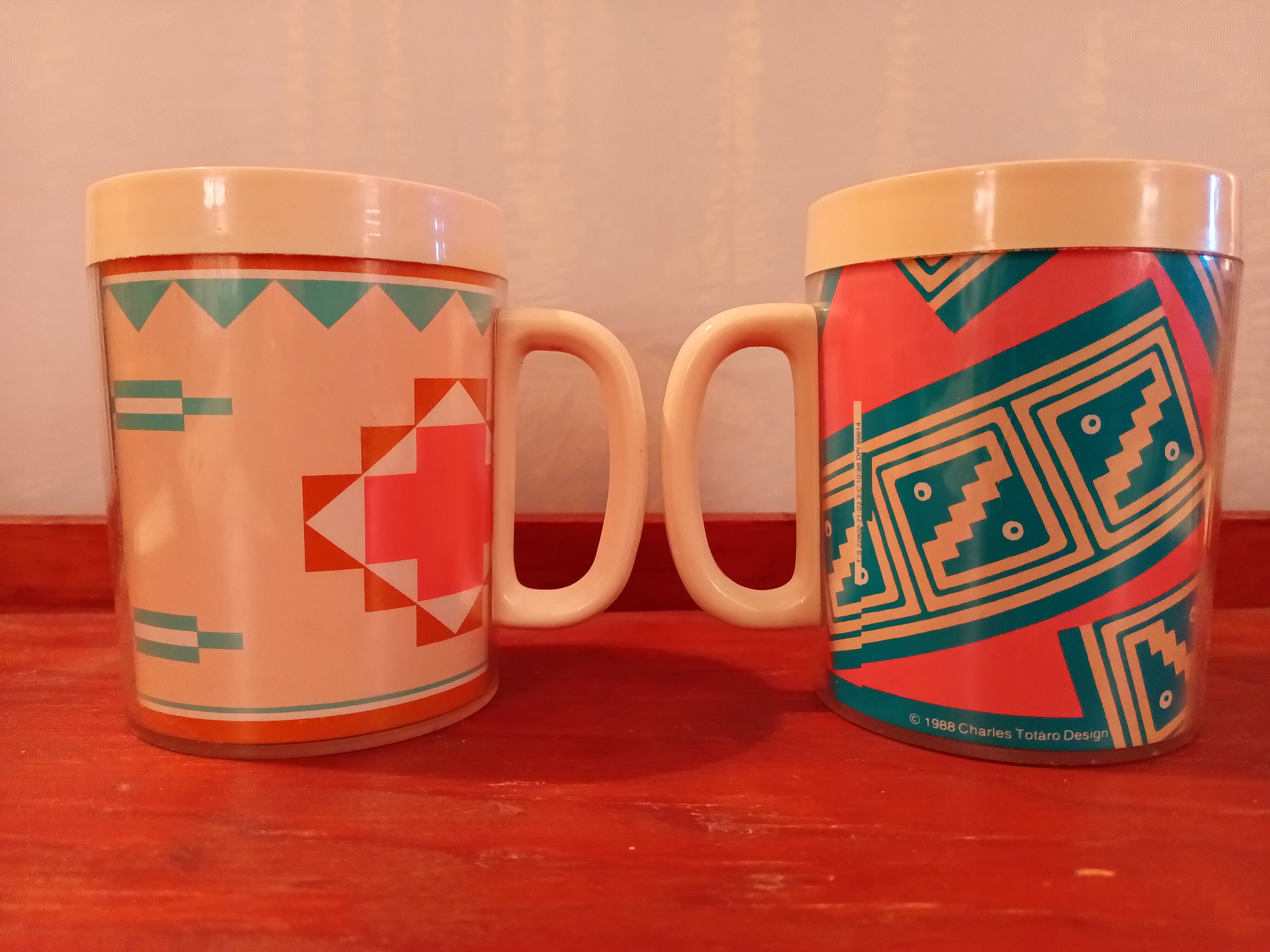 1980s Retro Plastic Cups Set of Two design by Charles Totaro - Etsy