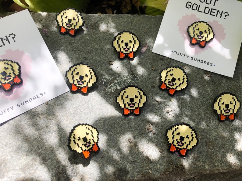 Golden Retriever 8 Bit Pixel Enamel Pin Gift for Golden - Etsy