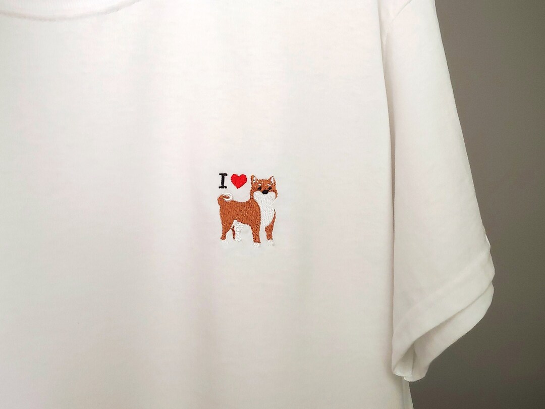 Shiba Inu Embroidered White Short Sleeve Cotton T Shirt Gift for Shiba ...