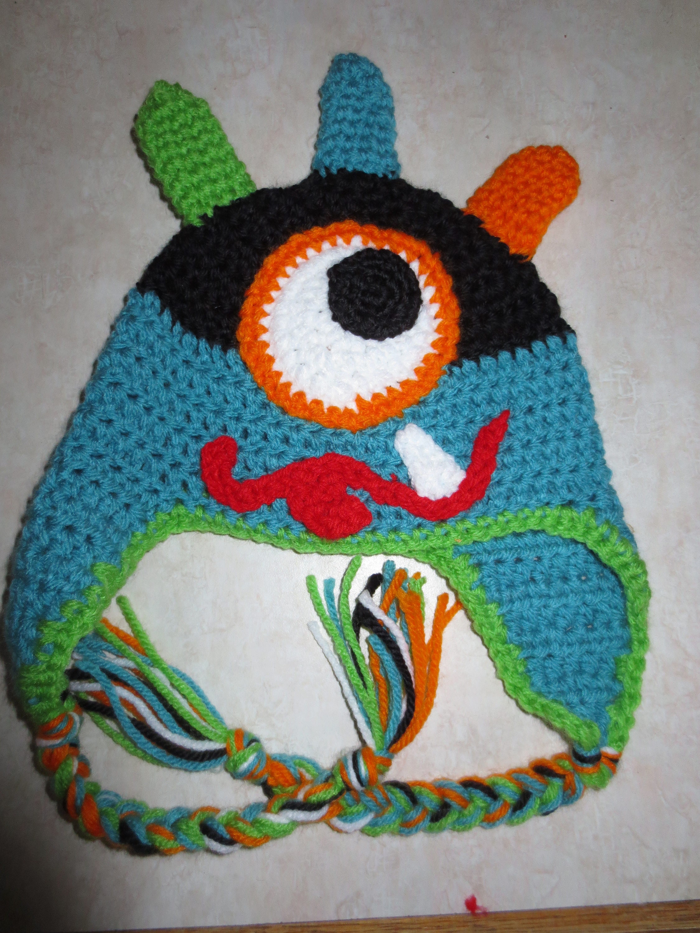 Three Horned Monster Earflap Hat - Etsy